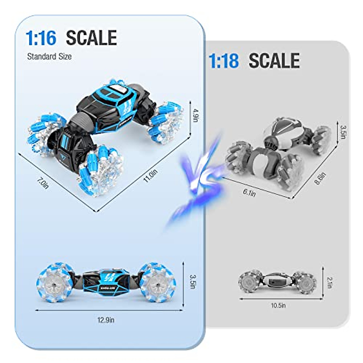 Powerextra RC Stunt Car Toys for 6-12 Year Old Kids - Big Size 4WD Remote Control Car - Gesture Sensor - Double Sided Rotating RC Car - Lights, Music - Perfect for Boys & Girls' Birthday