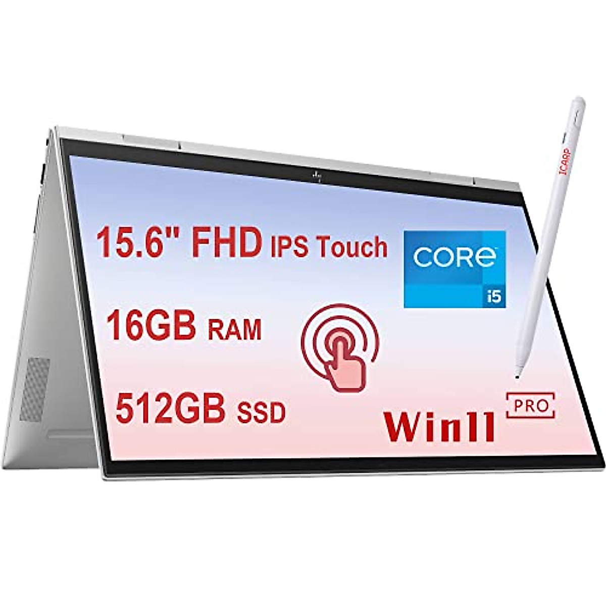 HP Envy X360 15 2-in-1 Business Laptop 15.6" FHD IPS Touchscreen 11th Gen Intel Quad-Core i5-1135G7 (Beats i7-1065G7) 16GB RAM 512GB SSD Backlit KB Fingerprint B&O Audio HDMI Win11 Pro Silver + Pen