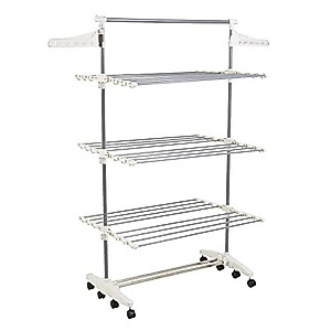 Heavy Duty 3 Tier Laundry Rack- Stainless Steel Clothing Shelf for Indoor/Outdoor Use with Tall Bar Best Used for Shirts Towels Shoes- Everyday Home