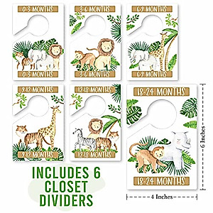 6 Hanger Dividers Baby Closet Size Dividers - Safari Baby Closet Dividers, Baby Closet Organizer For Nursery Organization, Baby Essentials For Newborn Essentials, Nursery Closet Dividers Girl or Boy