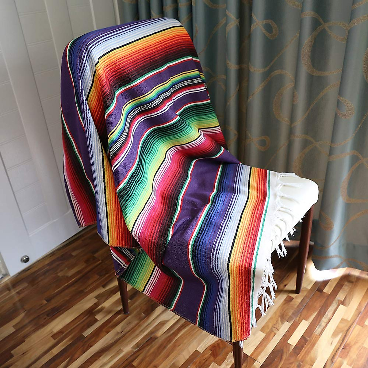 84 X 59 Inch Mexican Serape Blanket Bay Window Blanket, Mexican Tablecloth Serape Tatami Blanket Bed Blanket Table Cover Tapestry Blanket Picnic Mat for Mexican Party Wedding Decorations