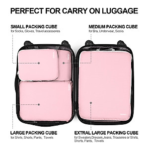 Gonex Compression Packing Cubes, 4pcs Expandable Storage Travel Luggage Bags Organizers (Pink)