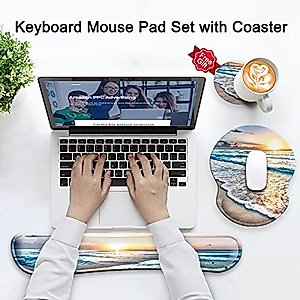 Mouse Pad and Keyboard Wrist Rest Support, with Non-Slip PU Base,Gel Mouse Pad with Coaster,Pain Relief for Gaming, Computer,Office -Beach