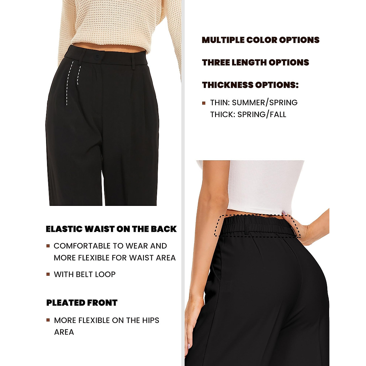 FUNYYZO Women Wide Leg Pants High Elastic Waisted in The Back Business Work Trousers Long Straight Suit Pants
