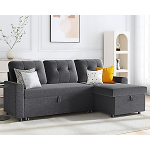 IULULU L Shaped Sectional Sofa, Convertible Sleeper with Pullout Bed, Storage Chaise, 2 in 1 Pull Out Couch for Living Room, Apartment, Grey
