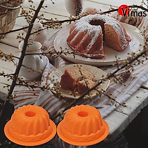 Vimas 4 PCS Extra-Thick Silicone Fluted Cake Pan, 4 IN Silicone Tube Cake Pan, Nonstick Baking Molds for Muffin, Jello and Gelatin (Orange)