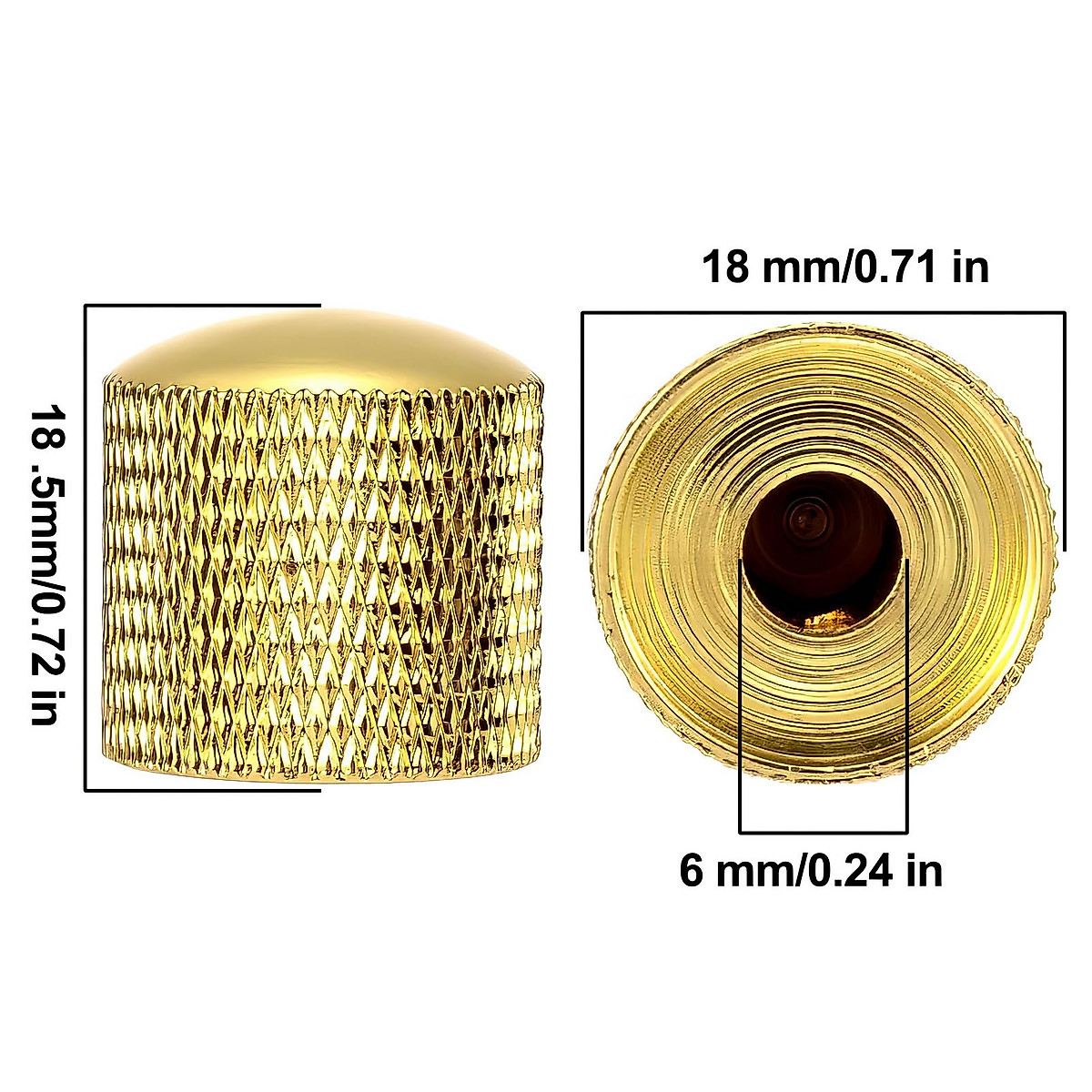 3PCS Metal Volume Tone Dome Guitar Speed Control Knurled Shaft Pots Knobs with Keys Screws Set for Electric Guitar or Bass (Gold)