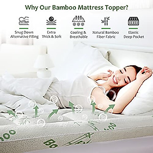 Bamboo Mattress Topper King Size with 8-21" Deep Pocket Mattress Pad for Back Pain Pillow Top Mattress Cooling Cover Quilted Mattress Protector with 1200 GSM Down Alternative Fill (76x80)