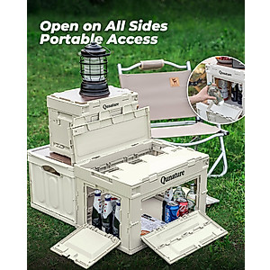 Collapsible Storage Bins Box with Lids and Handle 55L Camping Storage Box Foldable Plastic Storage Bin for Fishing Car RV, Office