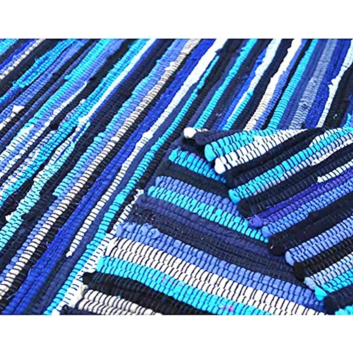 SERENITA Chindi Rug Reversible Rag Cotton Hand Woven Throw Area Rugs for Kitchen Bedroom Bathroom Livingroom Washable Stripe Blue 22" x 36"