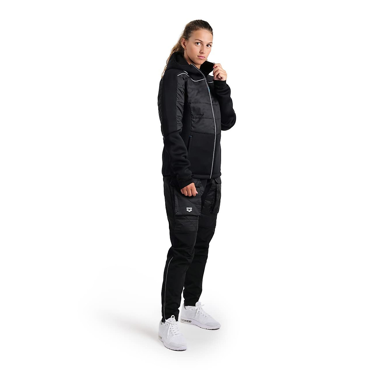 Arena Unisex Team Hooded F/Z Half-quilted Jacket, Black, X-Small
