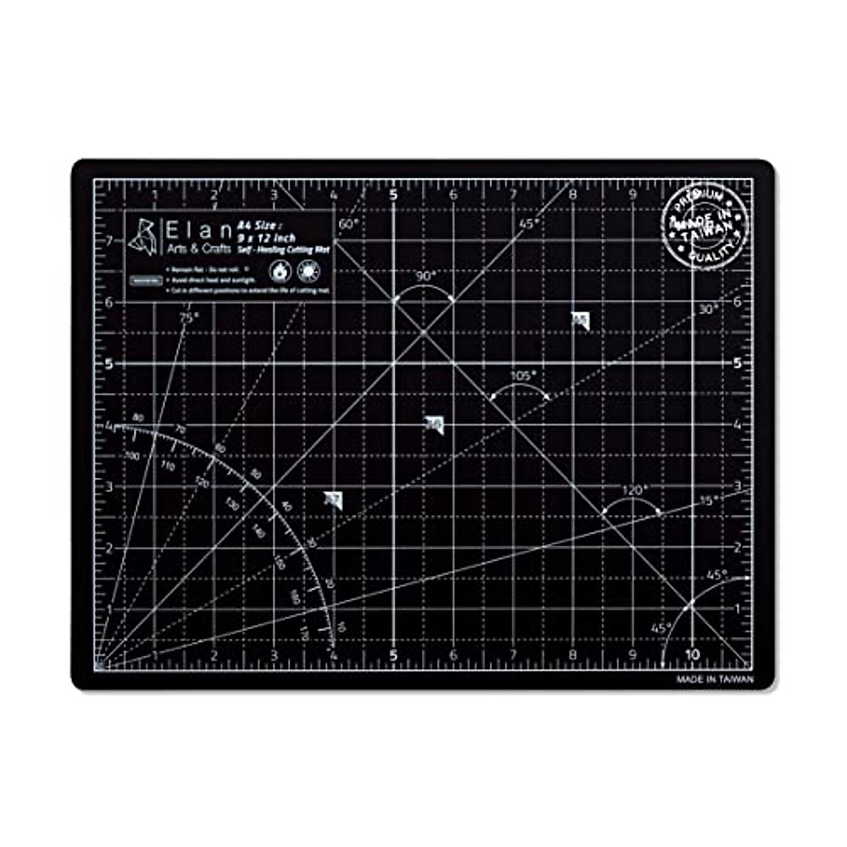 Elan Cutting Mat A4 Black and Beige, 5-Ply Craft Mat, Self Healing Cutting Mat 12x9, Craft Cutting Board, Art Mat, Imperial Sewing Mat, Quilting Mat, Hobby Mat, for Sewing, Quilting, Quilting supplies