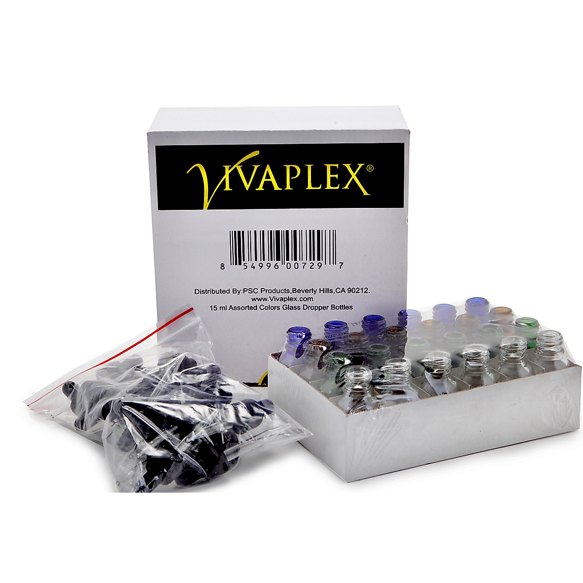 Vivaplex, 24, Assorted Colors, 15 ml (1/2 oz) Glass Bottles, with Glass Eye Droppers