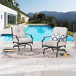 LOKATSE HOME 2 Pieces Patio Metal Chairs Outdoor Conversation Furniture Bistro Dining Seating Armchair Set with Cushion, Beige