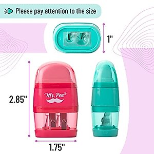 Mr. Pen- Pencil Sharpener & Eraser, 4 Pack, Colorful, 2 Sharpening Holes, Pencil Sharpeners Manual, Manual Pencil Sharpener, Pencils Sharpener, Handheld Pencil Sharpener, Small Pencil Sharpener