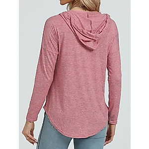 LYANER Women's Casual V Neck Long Sleeve Drawstring Pullover Hoodies Sweatshirt Pink Medium