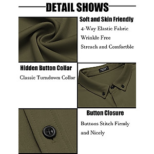 COOFANDY Mens Shirt Dress Button Up Wrinkle Free Casual Slim Fit, Army Green, Medium, Short Sleeve