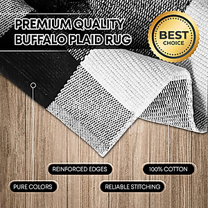 Black and White Buffalo Plaid Rug - 24x71- Cotton Buffalo Plaid Rug for Outdoor/Indoor Use - Washable Large Mat for Living Room, Bathroom, Bedroom, Patio
