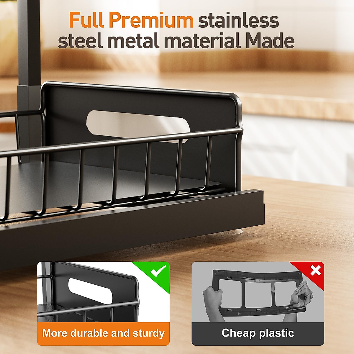 Under Sink Organizer 2 Pack,Metal Pull Out Cabinet Organizer Shelf,Kitchen Bathroom Organizers and Storage with Sliding Drawer,Storage Shelves,Storage and organization for Home,Laundry,RV,Pantry,Spice