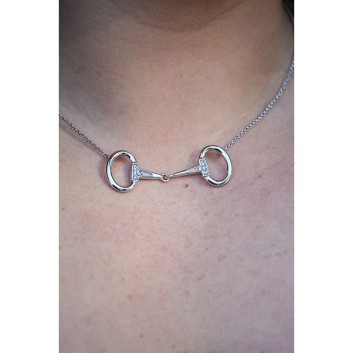 Tack Shack of Ocala Jumping Horse Necklace, Sterling Silver Horse Themed Necklace, Equestrian Necklace, Necklace in Box and Gift bag (Snaffle Bit)