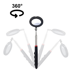 KABUDA 4PCS Telescoping Inspection Mirror LED Lighted Inspection Mirror for Mechanic Checking Vehicle, Car, Eyelashes, Mouth, Small Parts Observation (Extendable, Rectangle & Round)