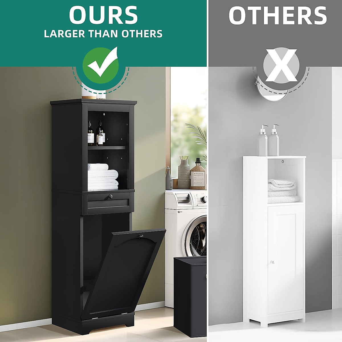 YITAHOME 53" Tall Tilt Out Laundry Hamper Cabinet Hidden Laundry Hamper with Storage Laundry Basket Cabinet with Drawer Bathroom Storage Cabinet Shelf with a Clothes Basket, Black