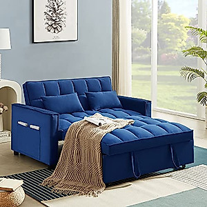HABITRIO Modern 55.2" Pull Out Sleep Sofa Bed 2 Seater Loveseats Sofa Couch with Adjsutable Backrest and Lumbar Pillows for Apartment Office Living Room