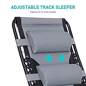 F2C Padded Zero Gravity Chair, Adjustable Foldable Patio Reclining Lounge Chair with Headrest Pillow Side Cup Holder Tray for Outdoor, Deck, Patio, Beach Yard Poolside, Black Gray…