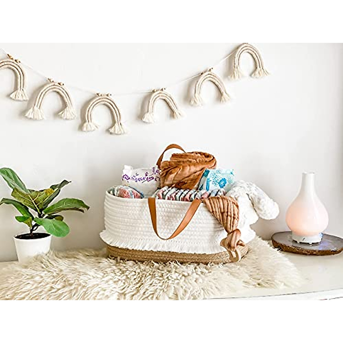 COASTFULLY YOURS Large Diaper Caddy, Portable Nursery and Car Storage Bin,Changing table diaper storage caddy with Removable dividers. Boho Nursery Decor. Gender Neutral Diaper storage