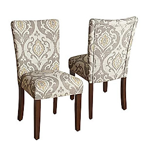 HomePop Parsons Classic Upholstered Accent Dining Chair, Set of 2, Taupe and Cream Medallion