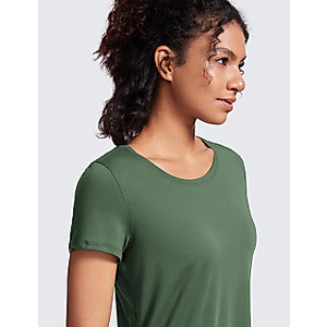 CRZ YOGA Pima Cotton Womens Short Sleeve Shirt Loose Casual Yoga T-Shirt Athletic Workout Tops Nature Green Large