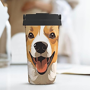 GTKSYNVE Reusable Coffee Mug with Lid and Handle, Cute Cartoon Welsh Corgi Dog Tumbler for Hot & Cold Drinks 16oz Stainless Steel Insulated Coffee Tumblers Double Wall Vacuum Thermal Cup