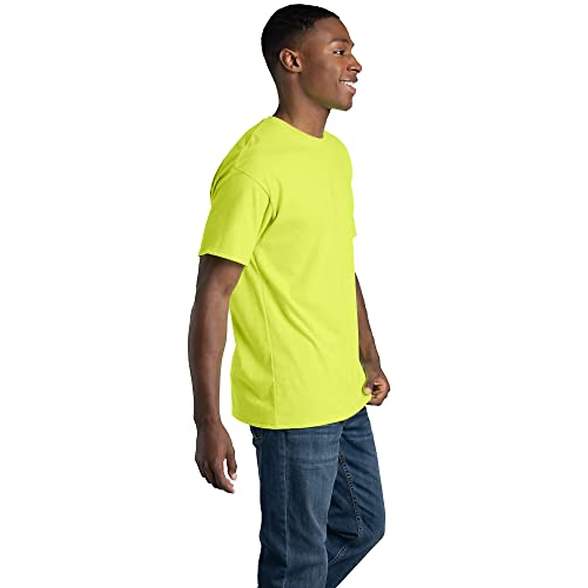 Fruit of the Loom Men's Eversoft Cotton T-Shirts (S-4XL), Crew-2 Pack-Safety Green, Medium