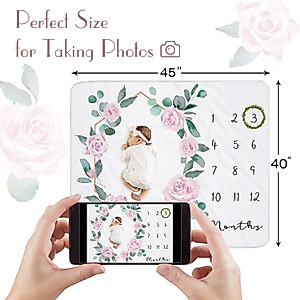 Baby Milestone Blanket for Baby Girl, Baby Monthly Milestone Blanket Girl, Newborn Baby Blankets for Girls Months Photography Background, Baby Growth Chart Blanket, Floral Nursery Blanket