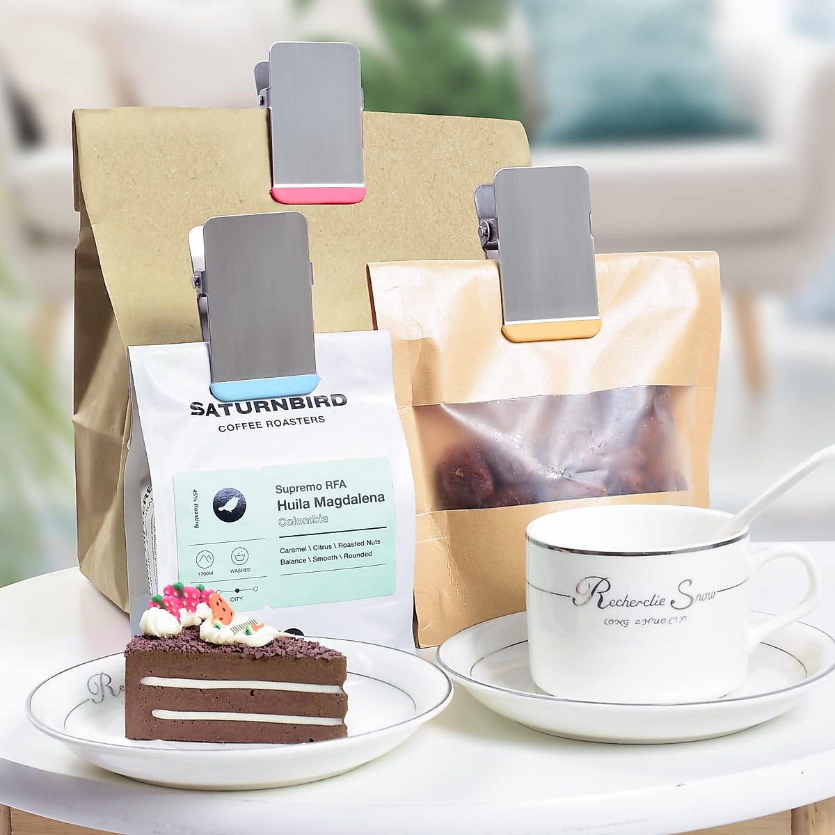 Bag Clips for Food, 6 Pack Metal Chip Clips with Colored Silicone, Heavy Duty Chip Bag Clip with Air Tight Seal, Stainless Steel Food Bag Clips for Food, Snack