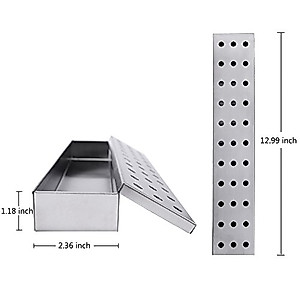 Smoker Box for BBQ Grill Wood Chips,Charcoal & Gas Barbecue Meat Smoked Salmon - Thicker Stainless Steel Won't Warp Reusable Barbecue Grilling Accessories and Cool Dad Gifts