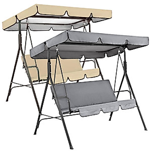 Patio Swing Parts, Swing Canopy Replacement with Seat Cover 2Pcs/Set Waterproof Outdoor Swing Canopy UV Protection Oxford Cloth Porch Swing Canopy Replacement, Beige