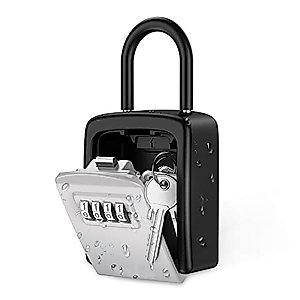 Key Lock Box, Upgraded Lockbox for Keys Outdoor, Key Safe Box, Weatherproof 4 Digit Combination Key Storage Lock Box, 5 Keys Capacity Lockbox with Removable Shackle for Indoor Outdoor, 3.66inch