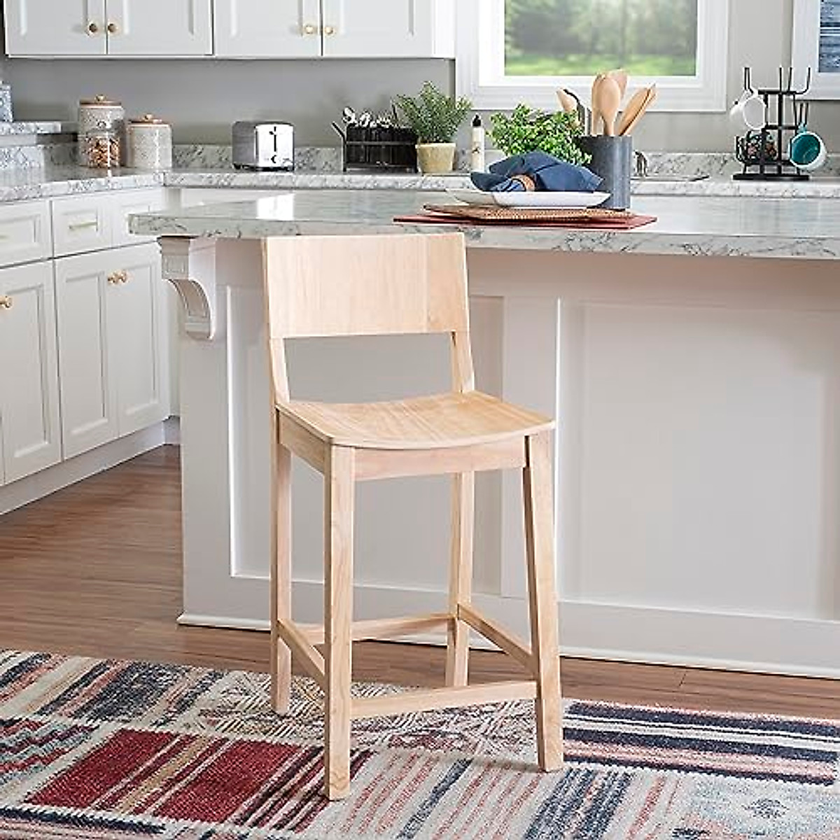 Linon Unfinished Benton Solid Rubberwood MidCentury Stool Set of 2, Counter Height
