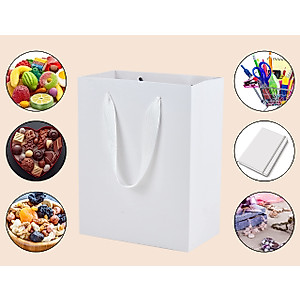 HUAPRINT White Paper Bags,White Gift Bags,Shopping Bags with Handles,20 Pack Small Gift Bags,7x4x9inch,Retail Bags,Party Favor Bags,Merchandise Business Bags,Wedding Bags