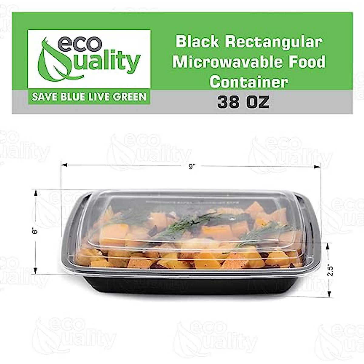 38 oz Reusable Food Storage 150 Pack Containers with Lids by EcoQuality – Rectangular BPA Free Freezer, Microwave & Dishwasher Safe – Airtight & Watertight Stackable, Lunch Meal Prep, To-Go, Bento Box