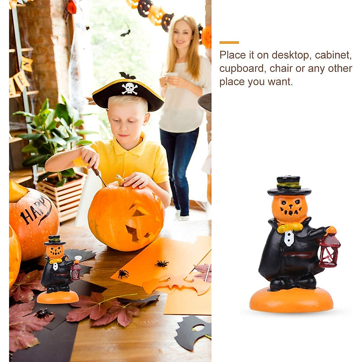 WINOMO 3Pcs Halloween Pumpkin Figurine Decorations,Halloween Pumpkin & Ghost Statue for Halloween Christmas Birthday Decor