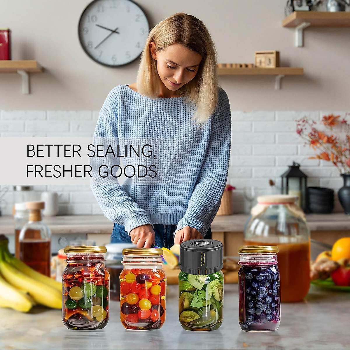 HOTDUCK Auto Stop Electric Mason Jar Vacuum Sealer, 2024 Upgrade Smart Vacuum Sealer Kit for Wide Mouth and Regular Mouth Mason Jars,Portable Vacuum Sealer for Jars