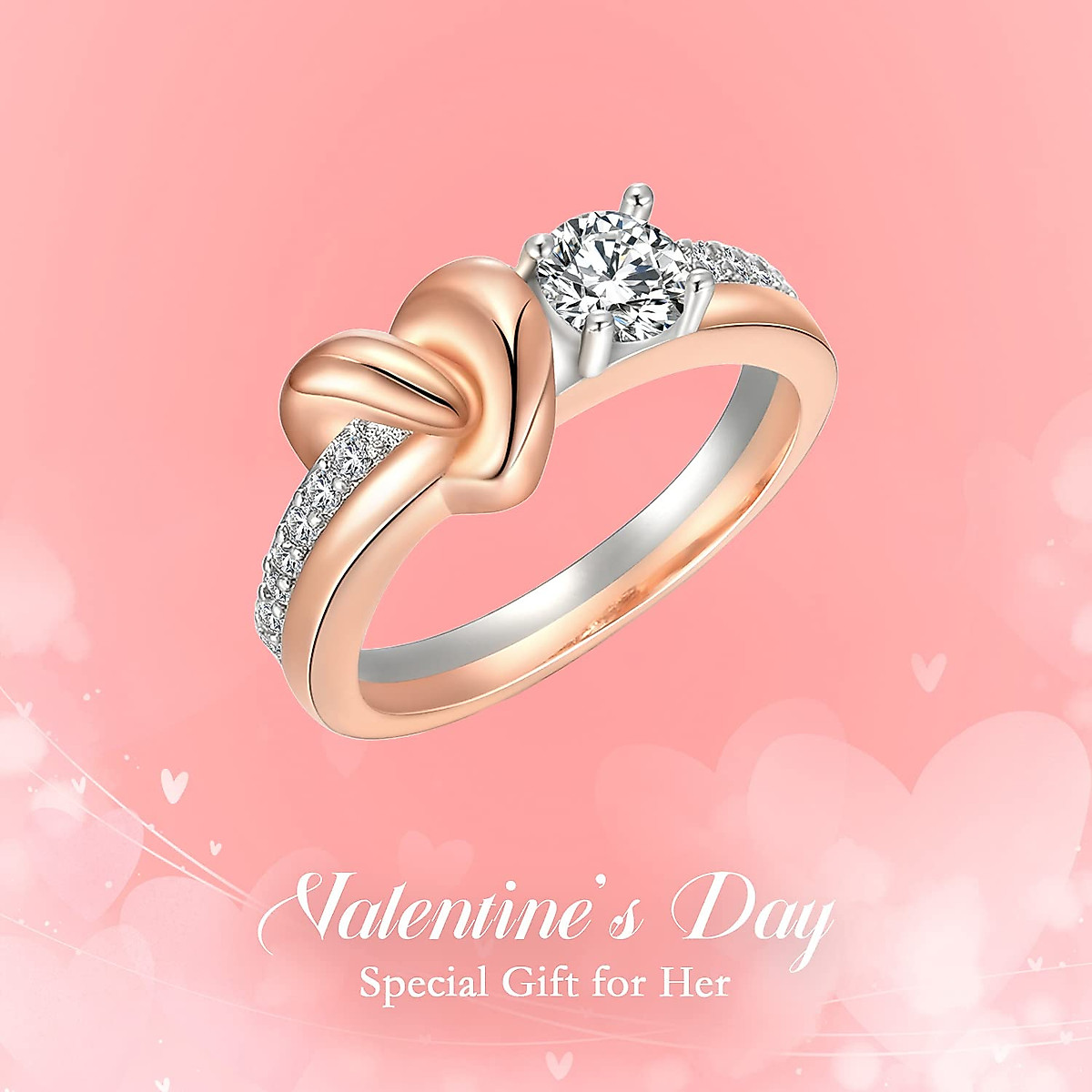 EVER FAITH Bridal Love Heart Promise Ring for Bride, Round Cubic Zirconia Two-Tone Intertwining Engagement Ring Valentine Gift for Woman Size 9