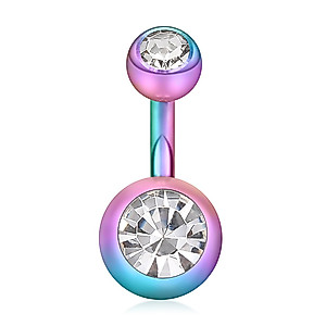 Ruifan 6PCS 316L Surgical Steel Double Clear Crystal 14G 6mm 1/4 Inches Short Belly Earring Navel Button Ring - Mix Color 2#