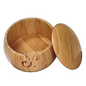 levylisa Wood Yarn Bowl Crochet Bowl Wood Knitting Bowl Yarn Holder Large Yarn Bowl Wooden Yarn Bowl with Removable Lid for Knitting (6"*3.7")