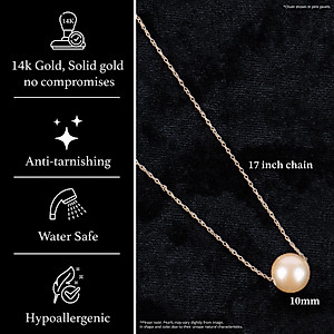 14K Gold 10-11mm Freshwater Cultured Floating Pearl Tin Cup Chain Necklace Jewelry for Women 17" (White, white-gold)