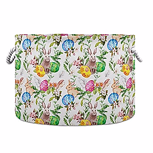 senya Easter Storage Basket Easter Bunny Eggs in Grass Flowers for Toys Clothes Storage Bin Box Laundry Hamper Organizer Bag with Handles