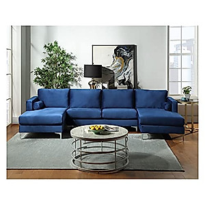 Sectional Sofa with Two Pillows U-Shape Upholstered Couch with Modern Elegant Velvet for Living Room Apartment (Color : Grey) (Blue)