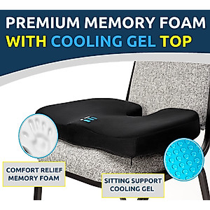 Ergonomic Innovations Gel Enhanced Memory Foam Seat Cushion for Office Chair, Coccyx Lower Back Support Tailbone Pain Relief Cushions, Work Chair Pad Pillow, Sciatica, Butt, Desk Chair Cushion